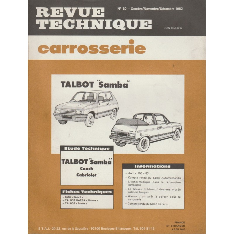 Documentation auto Simca Talbot SAMBA